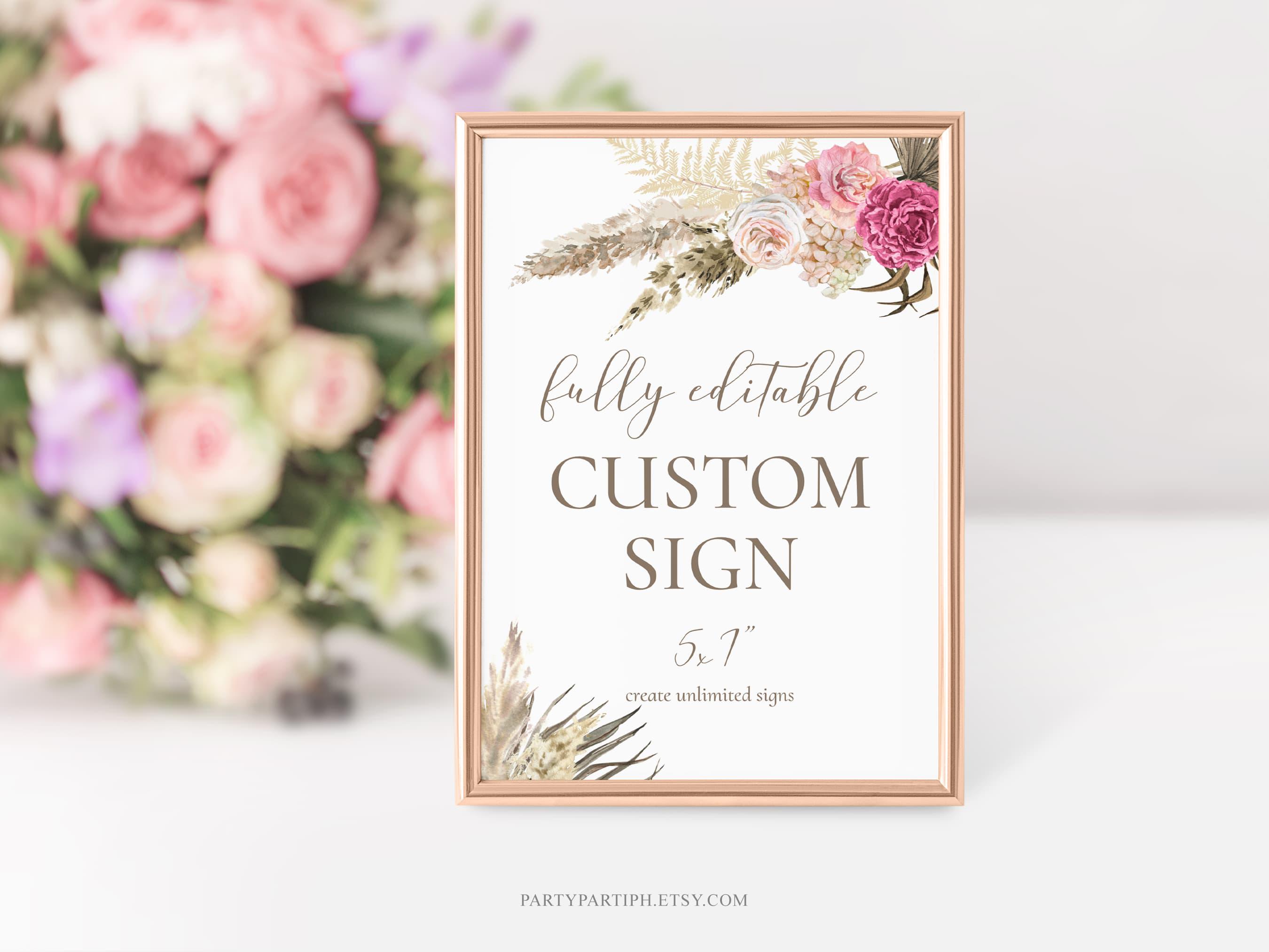 EDITABLE Boho Flowers Custom Template Sign Boho Garden Theme Birthday ...