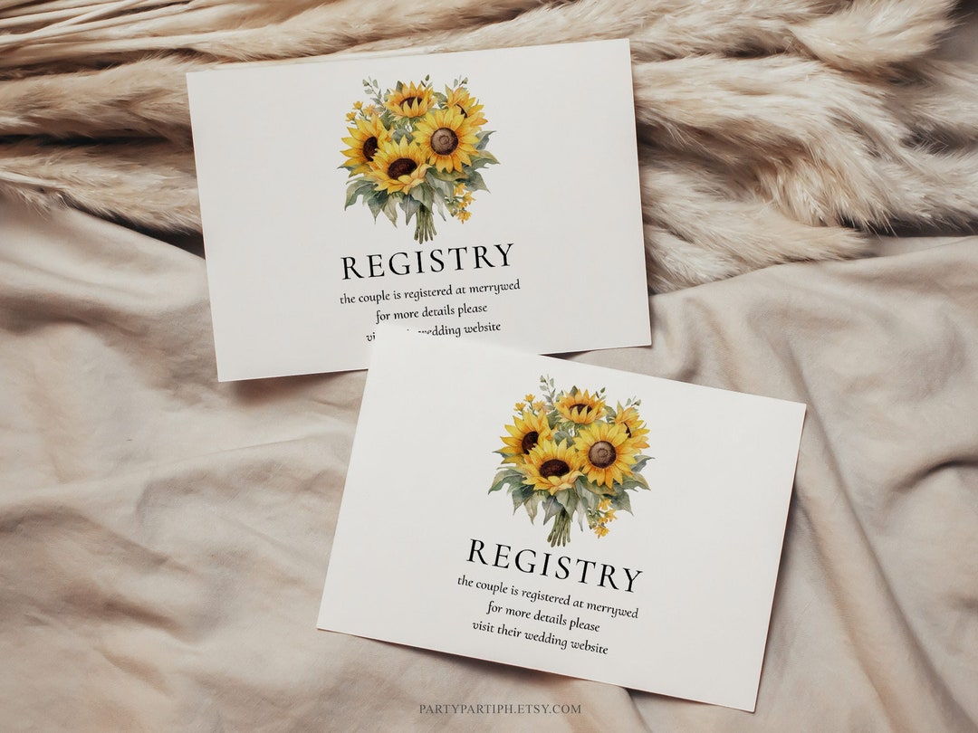 EDITABLE Sunflower Wedding Registry Card Template Bridal Shower Registry Card Insert Yellow ...