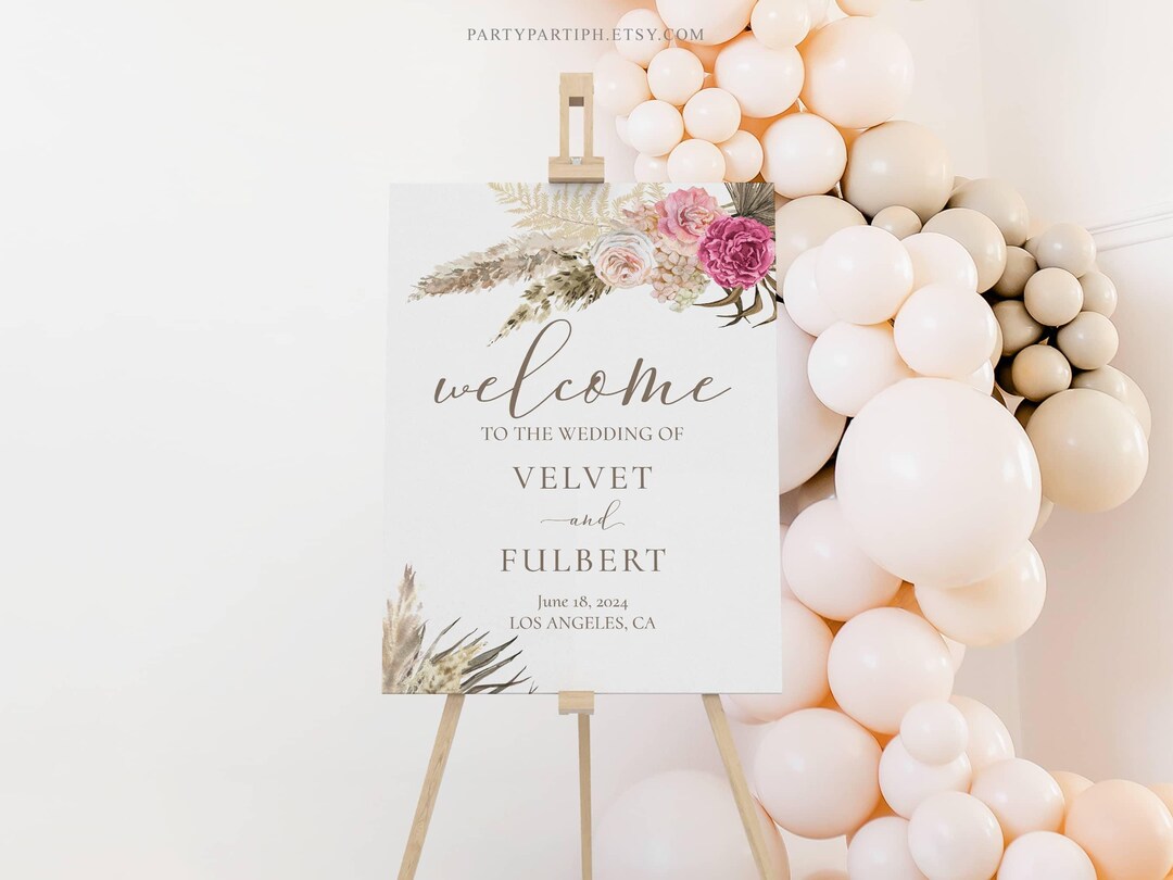 EDITABLE Boho Flowers Wedding Welcome Sign Templates Rustic Flowers ...