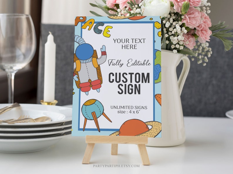 Editable Astronaut Space Custom Table Sign Template Outer Space Table ...