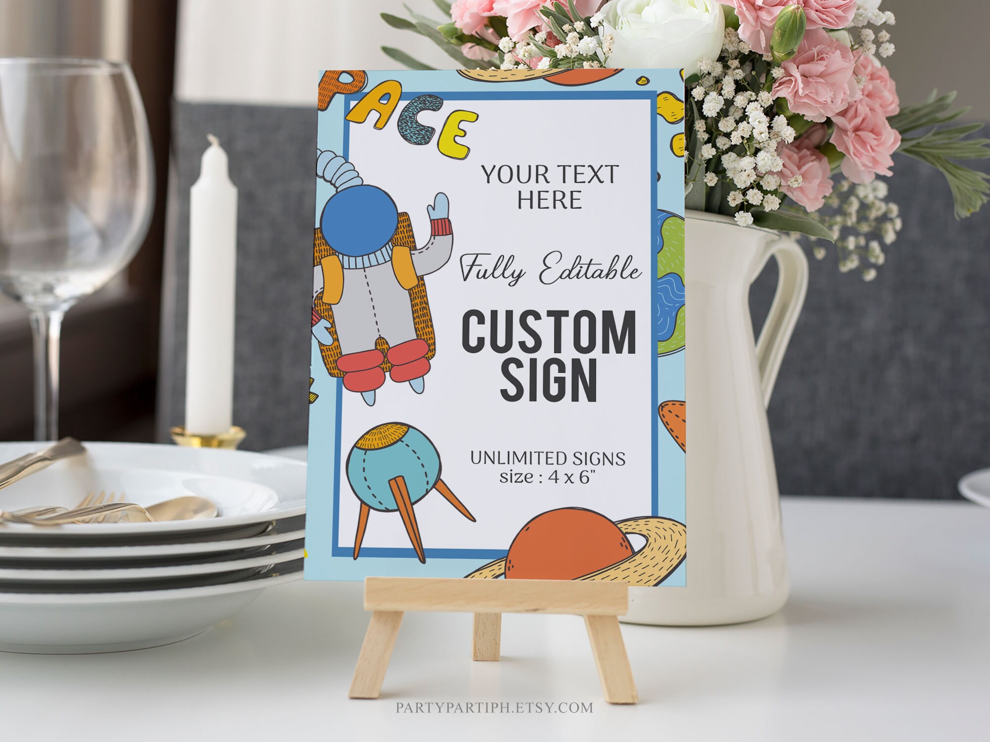 Editable Astronaut Space Custom Table Sign Template Outer Space Table ...