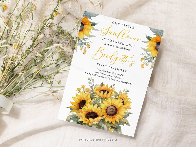 EDITABLE Sunflower Birthday Invitation Template Flower Theme 1st ...