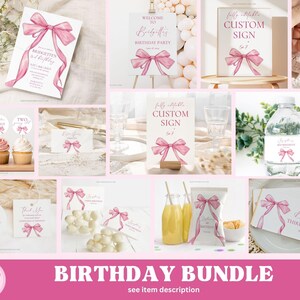 EDITABLE Pink Bow Round Birthday Favor Tag Template Cute Girl Bow Thank ...