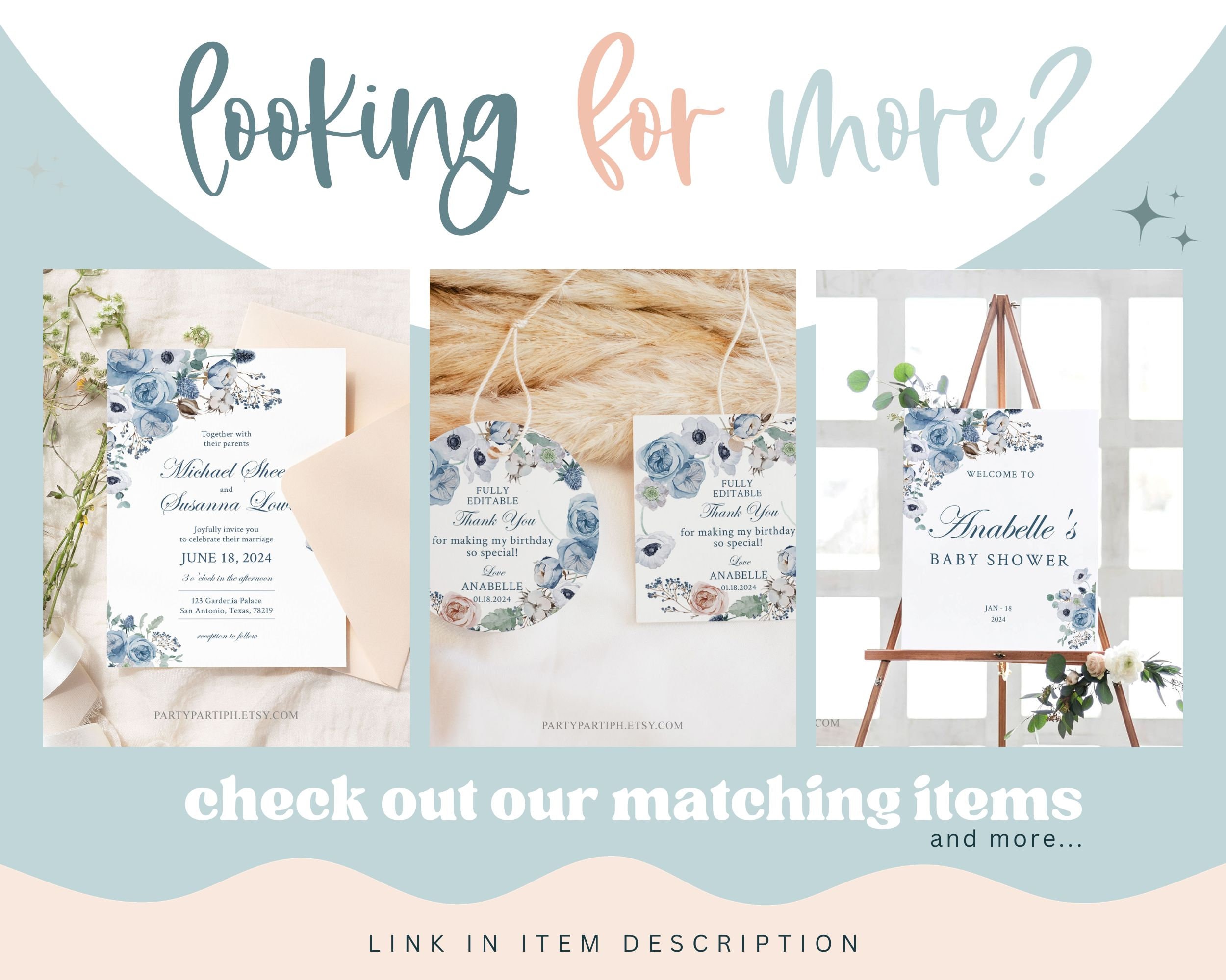 EDITABLE Blue Flower Program Card Template (wedding Bridal Shower ...