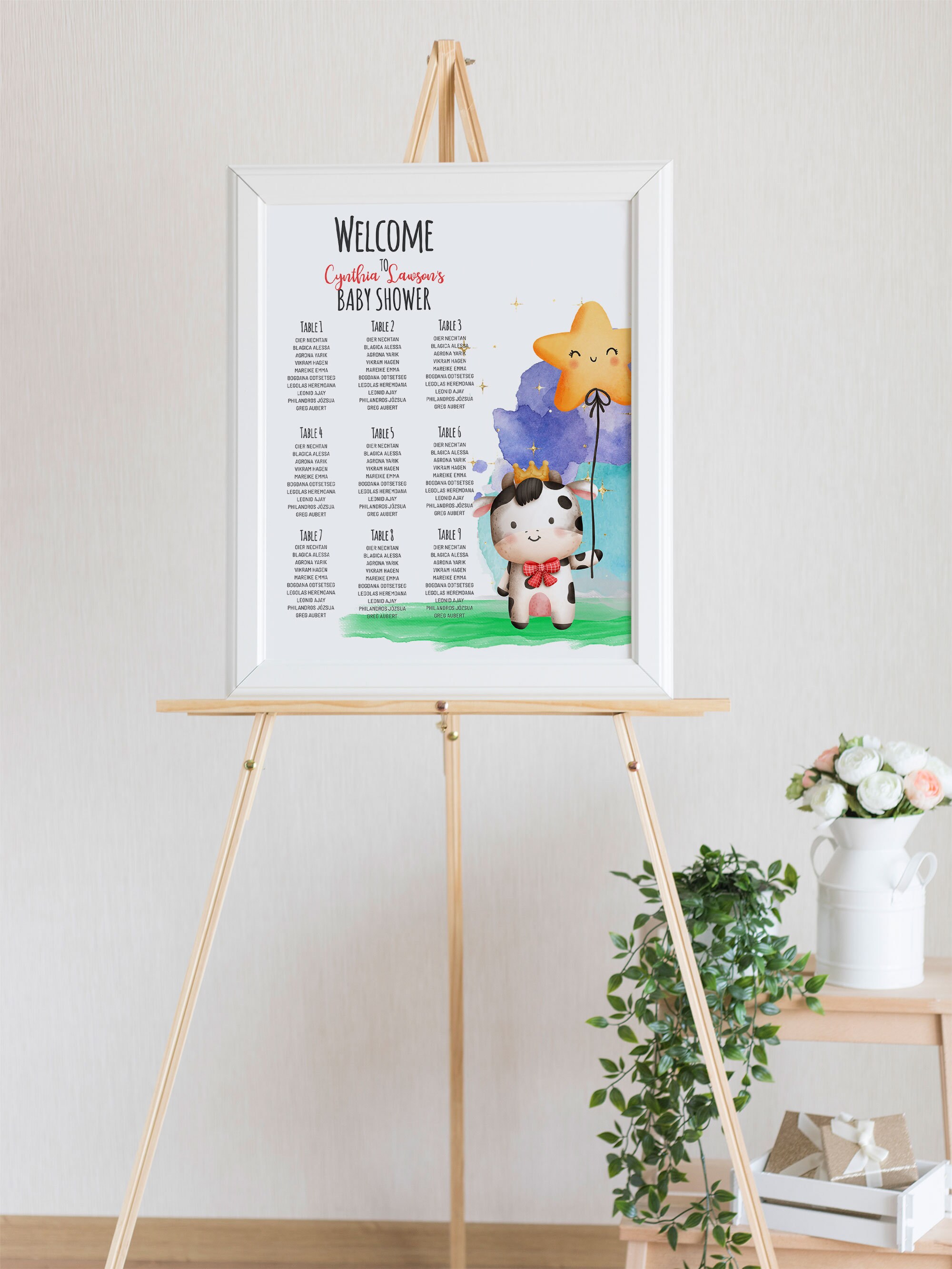 EDITABLE Cow Baby Shower Seating Chart Template Farm Animals Please ...