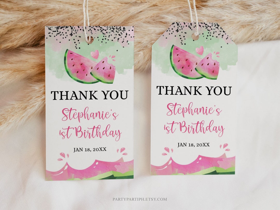 Watermelon Birthday Thank You Tags Pink Favor Gift Tags One in a Melon ...