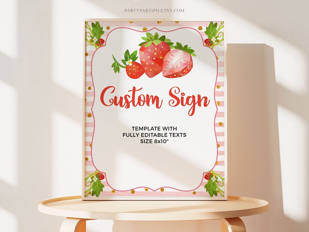 Editable Strawberry Custom Sign Sweet Berry Birthday Table Sign Instant ...