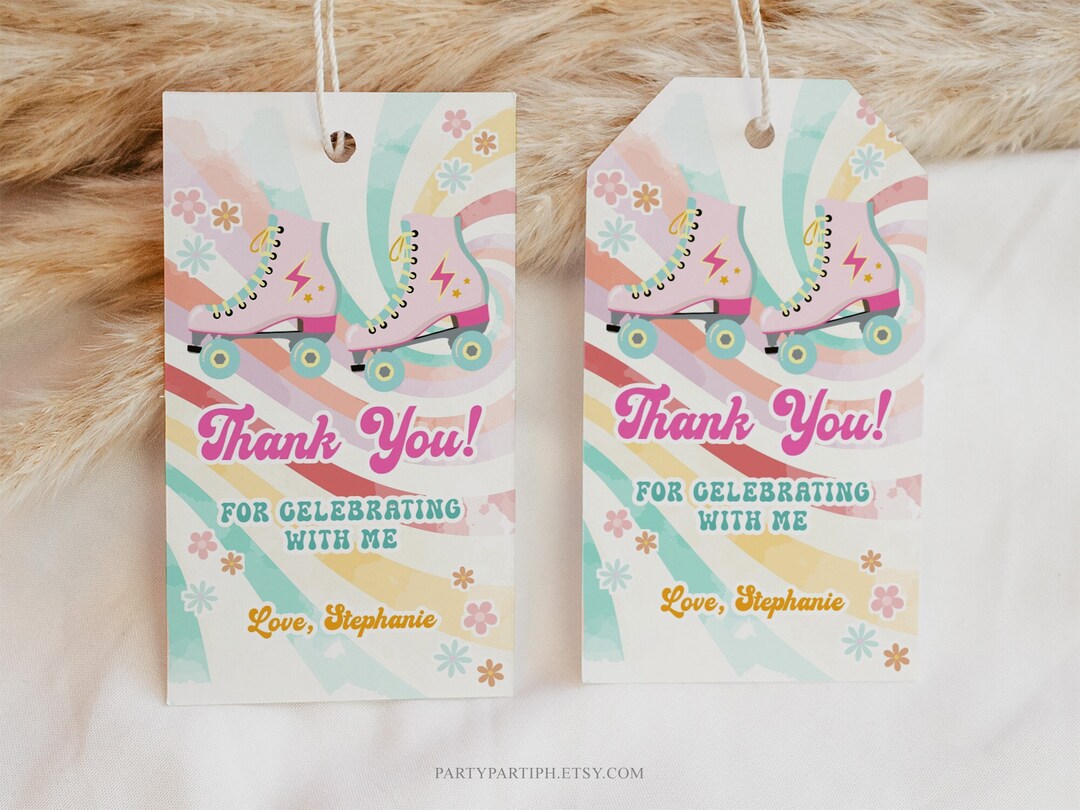 Editable Retro Roller Skates Thank You Tags Template Instant Download ...