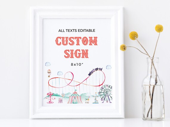 EDITABLE Carnival Table Sign Red and Pink Custom Sign, Carnival Theme ...