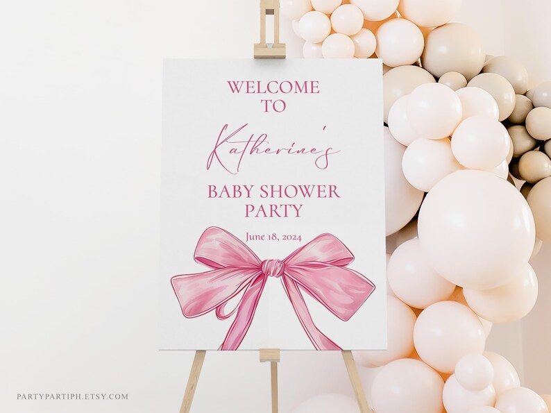 Pink Bow Baby Shower Welcome Sign, Editable Template, 0075 - Etsy