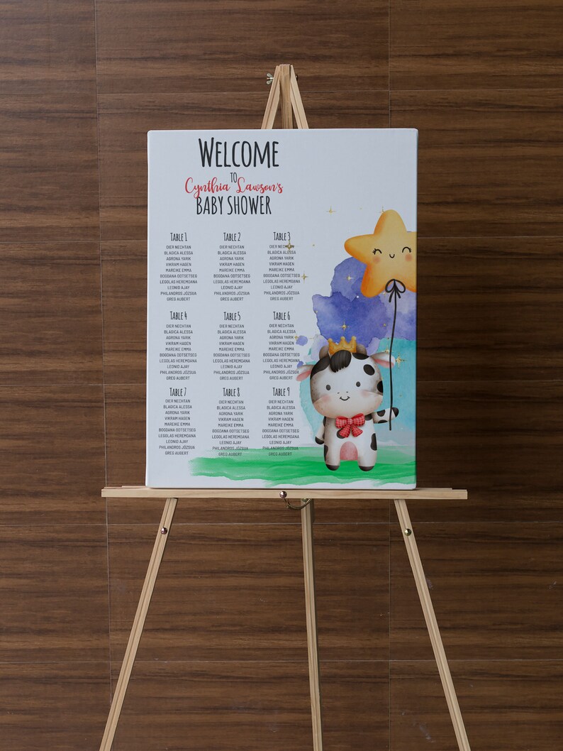 EDITABLE Cow Baby Shower Seating Chart Template Farm Animals - Etsy