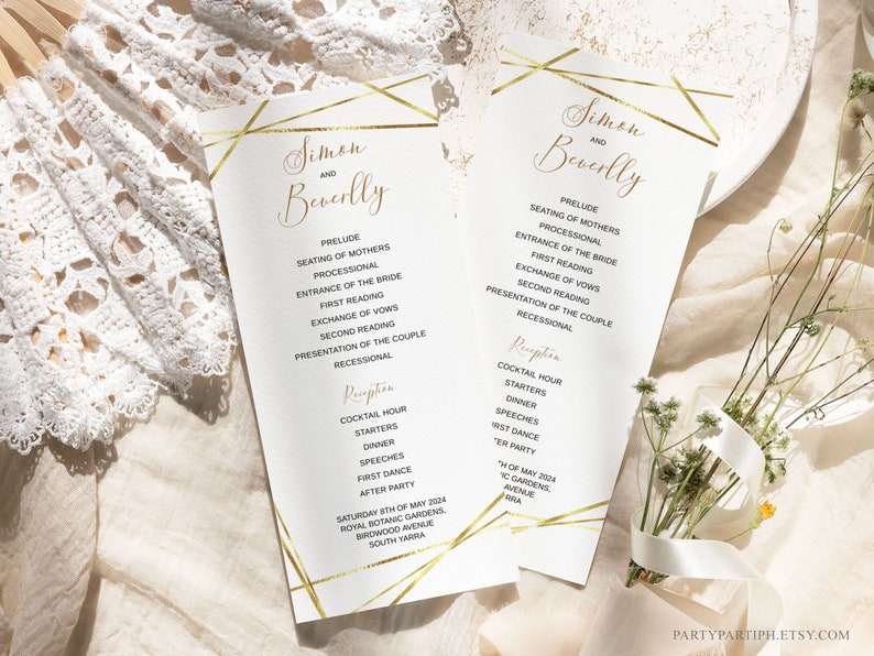 Editable Gold Wedding Program Template Geometric Invite Minimalist Program Template • INSTANT ...