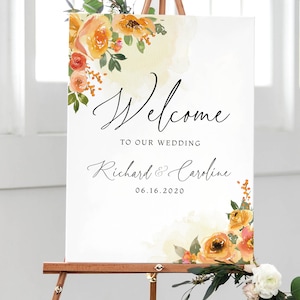 Editable Orange Welcome Sign Templates Flower Wedding Welcome Signs ...