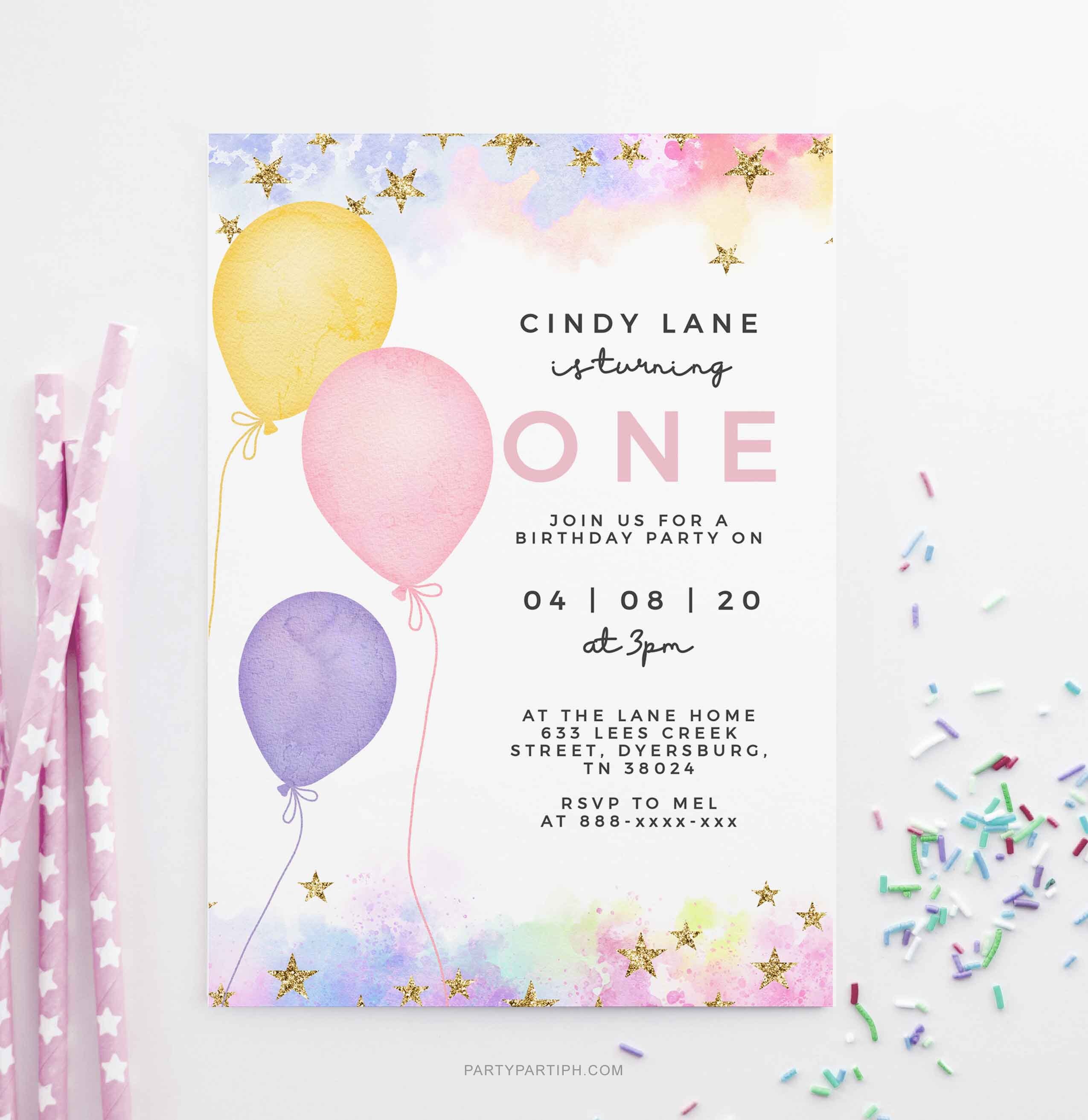 Invitation d'anniversaire ballon modifiable Invitation fête ballon ...