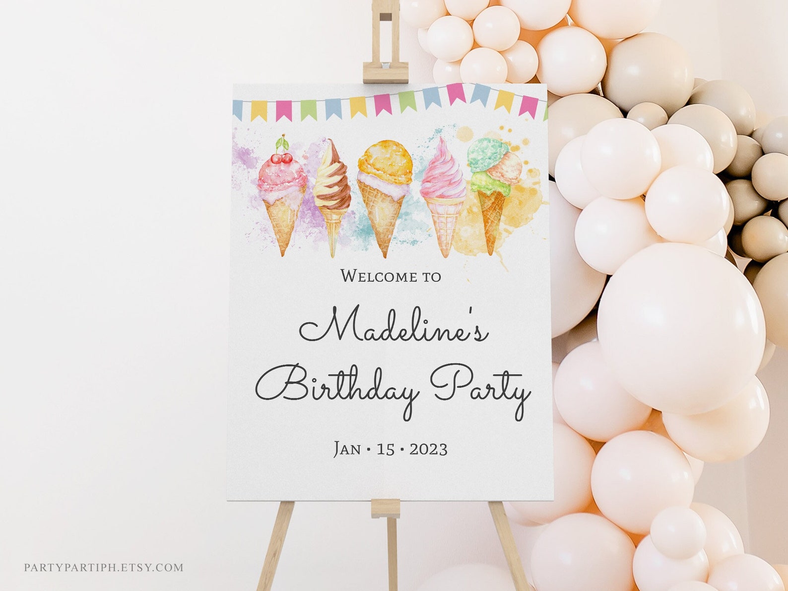 EDITABLE Ice Cream Birthday Welcome Sign Pastel First Birthday Sign ...