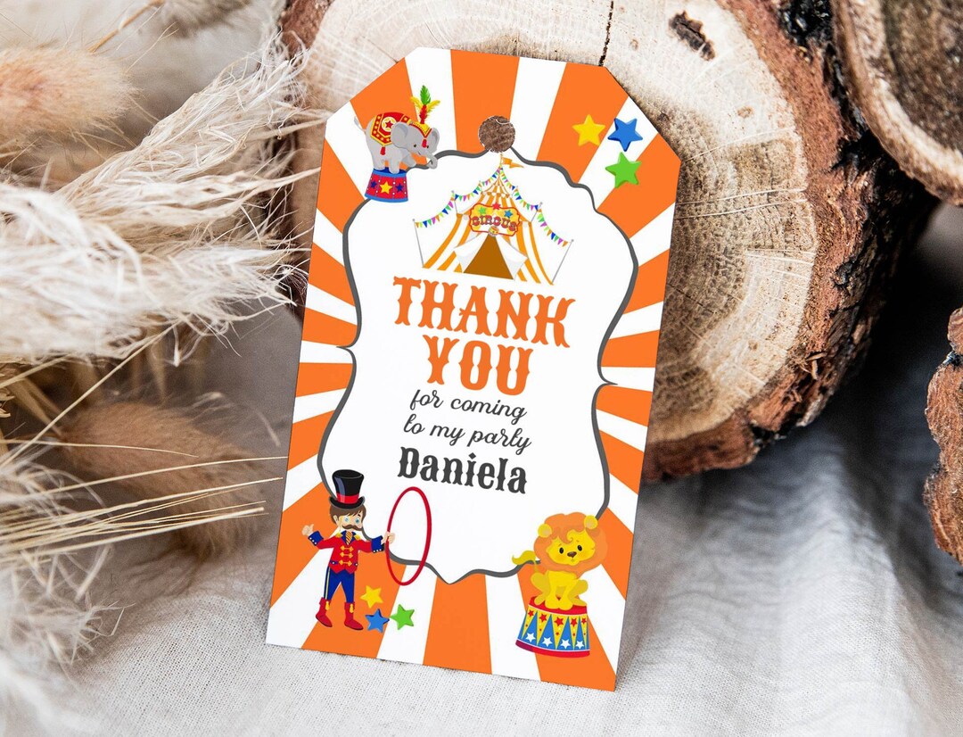 Editable Circus Favor Tag Orange Carnival Gift Tag Circus Birthday ...