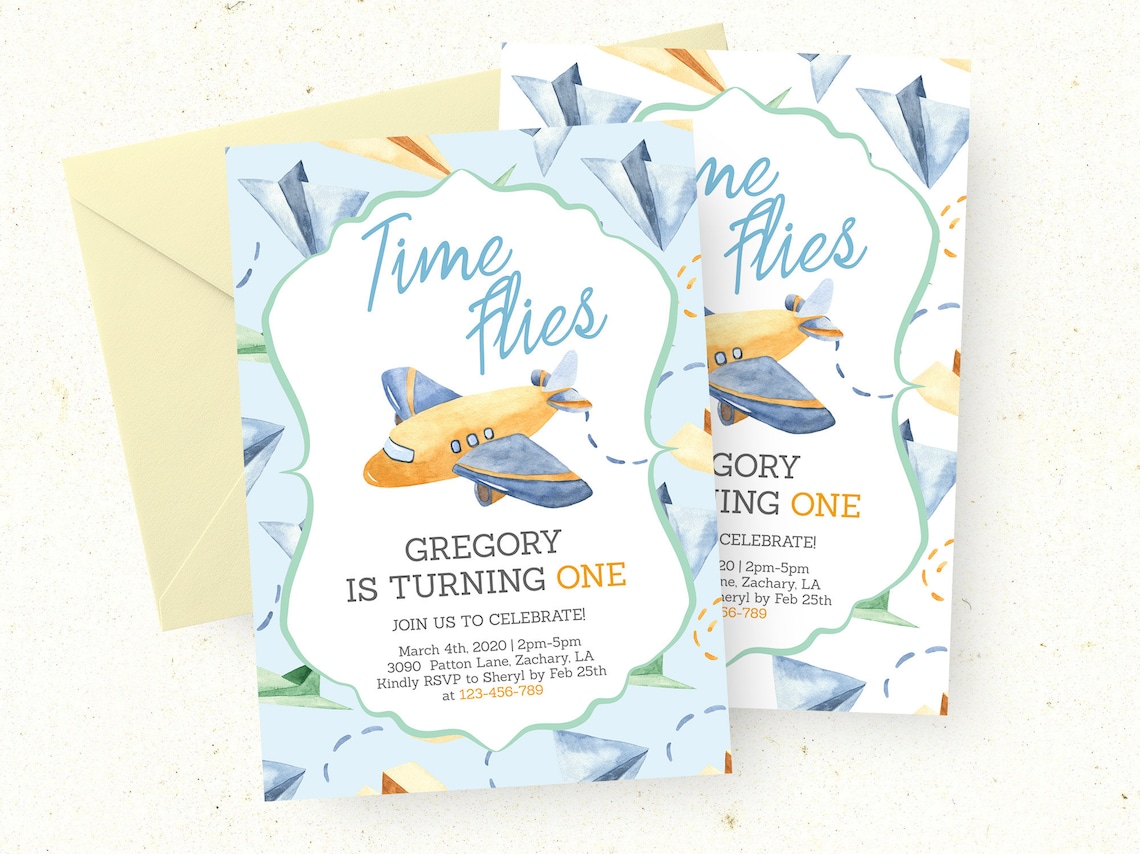 Editable Airplane Birthday Invitation Blue Aircraft Birthday - Etsy