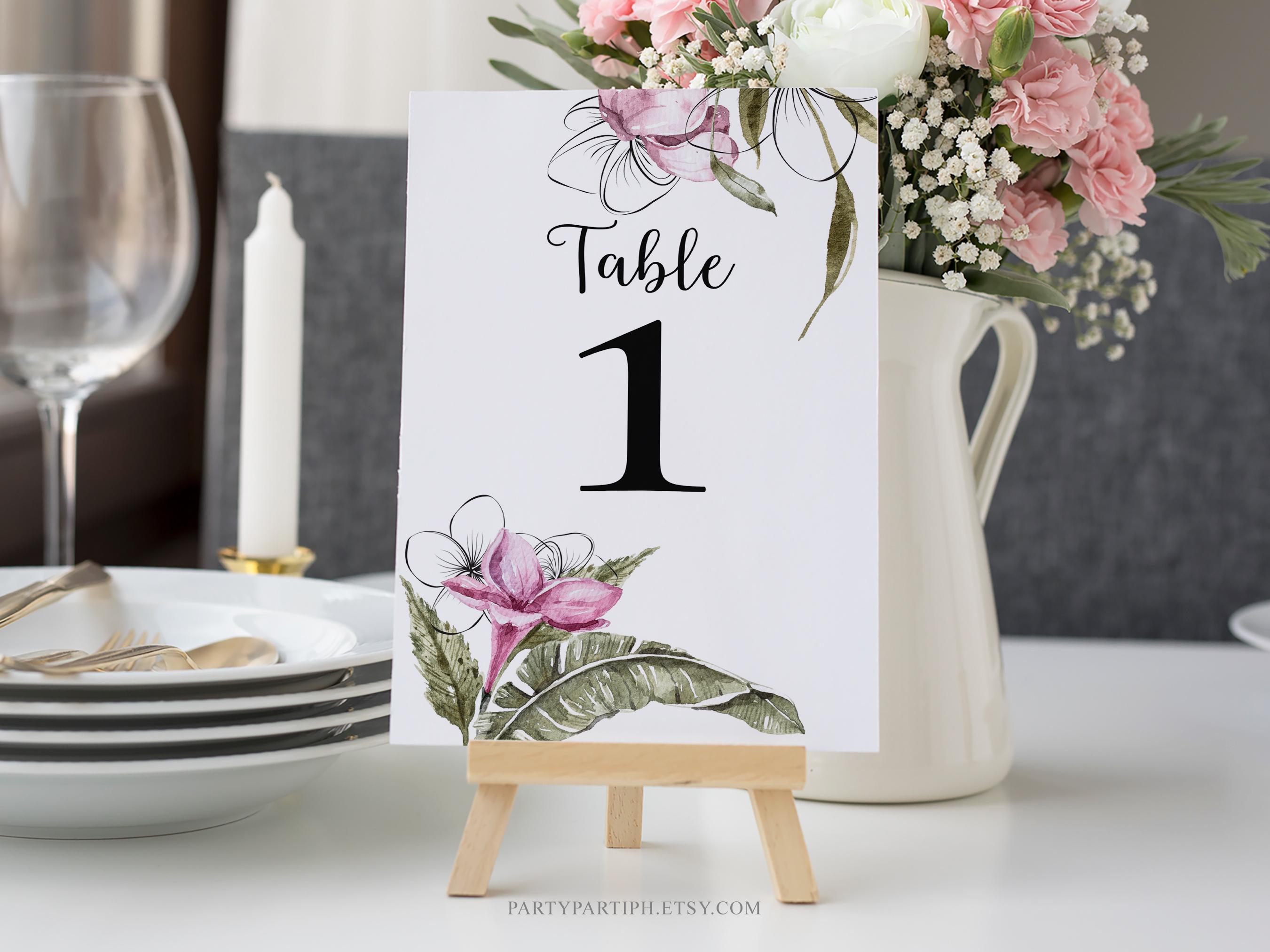 Editable Magnolia Table Numbers Template Purple Magnolia Spring Flowers ...