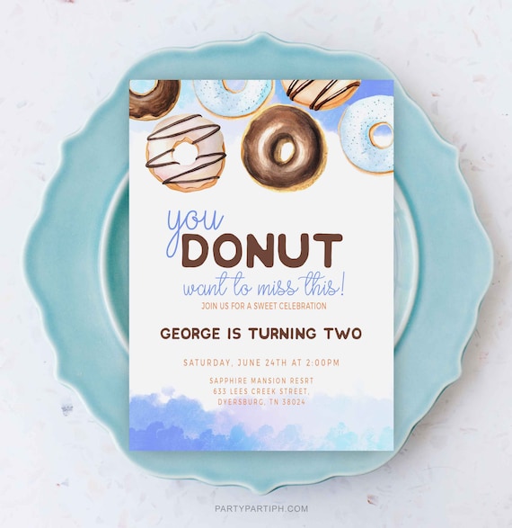 Editable Donut Birthday Invitation, Blue Birthday Invitation, You Donut ...