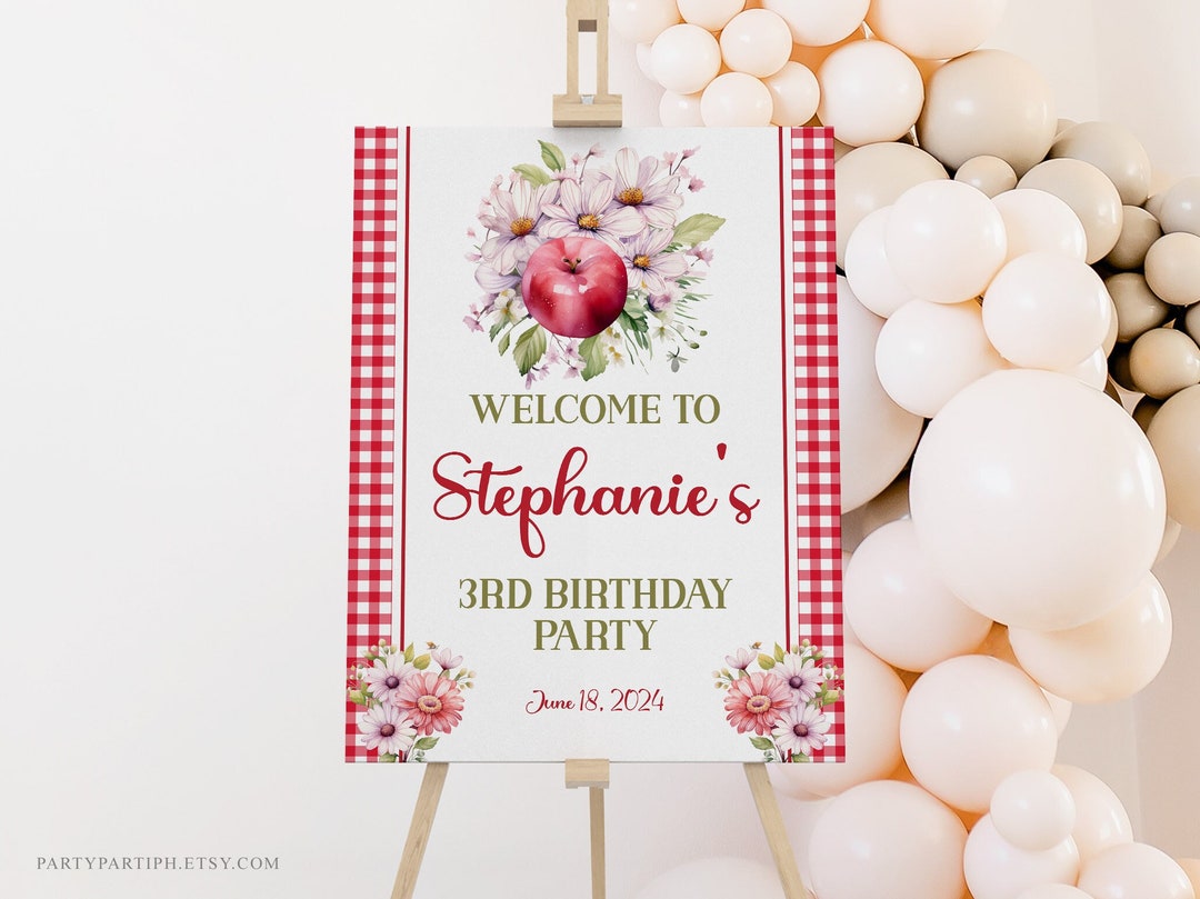 Editable Apple Birthday Party Welcome Sign Template Instant Download ...
