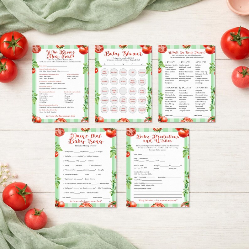 A Little Tomato Baby Shower Game Cards, Farm Garden Printable Activity ...