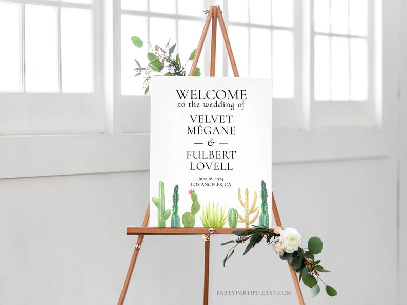 EDITABLE Cactus Wedding Welcome Sign Templates Desert Cactus Wedding ...