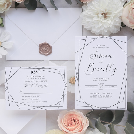 Silver Wedding Invitation Template Set2, INSTANT Download, Silver ...