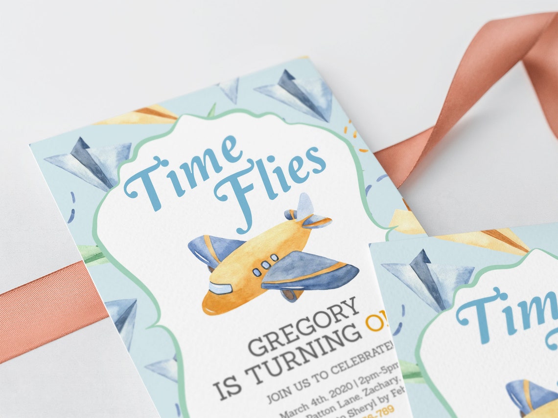 Editable Airplane Birthday Invitation Blue and White, Aircraft Birthday ...