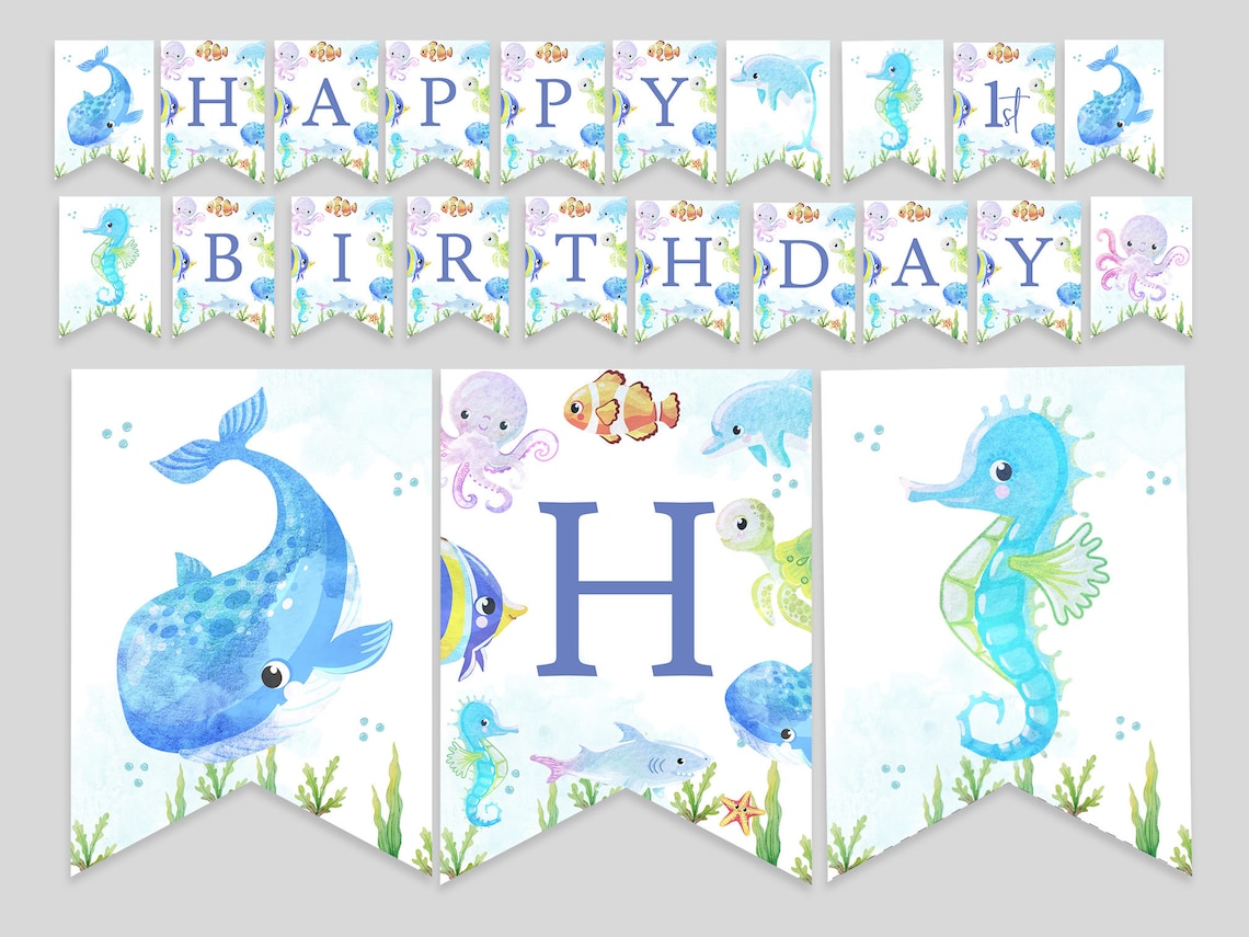 EDITABLE Under the Sea Birthday Banner Printable Template Nautical ...