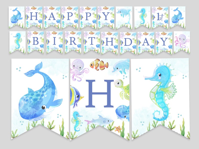 EDITABLE Under the Sea Birthday Banner Printable Template Nautical ...