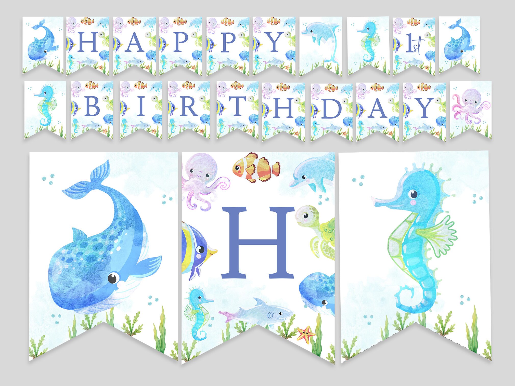 EDITABLE Under the Sea Birthday Banner Printable Template Nautical ...