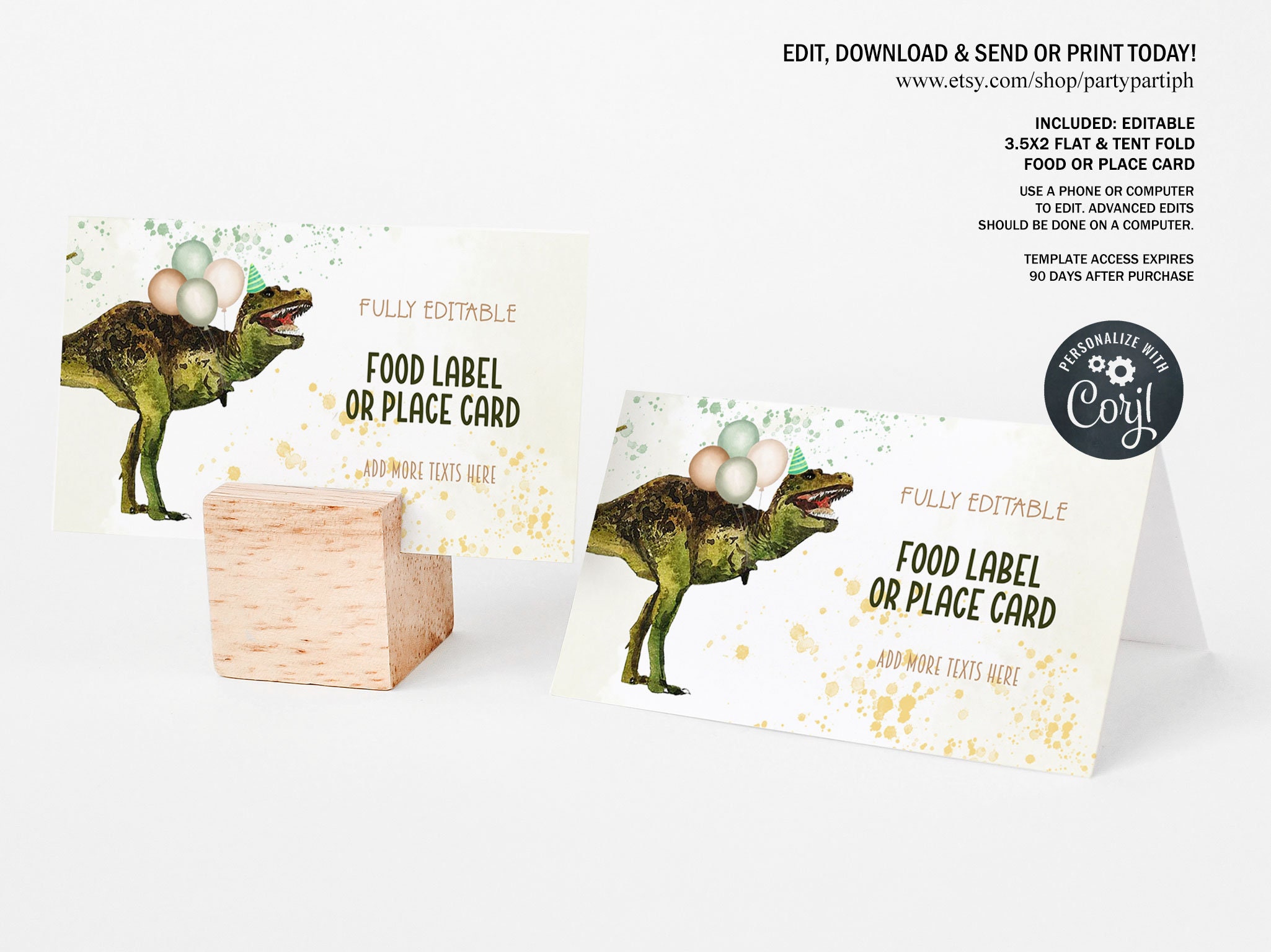 Editable Dinosaur Place Cards Template Instant Download Table Name ...