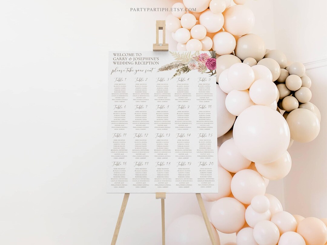 EDITABLE Boho Wedding Seating Chart Template Pink Boho Rustic Wedding ...