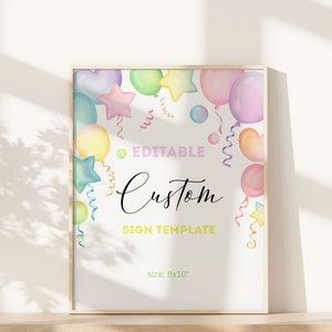 Editable Rainbow Balloons Birthday Custom Sign Pastel - Etsy