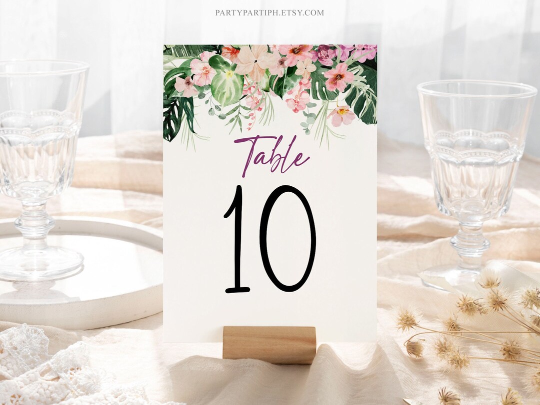 Editable Tropical Table Number Signs Template Wedding Baby Shower ...