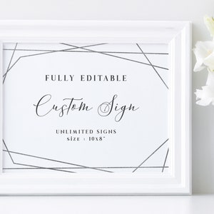 Editable 8x10" 10x8" Silver Custom Sign Template Geometric Wedding ...