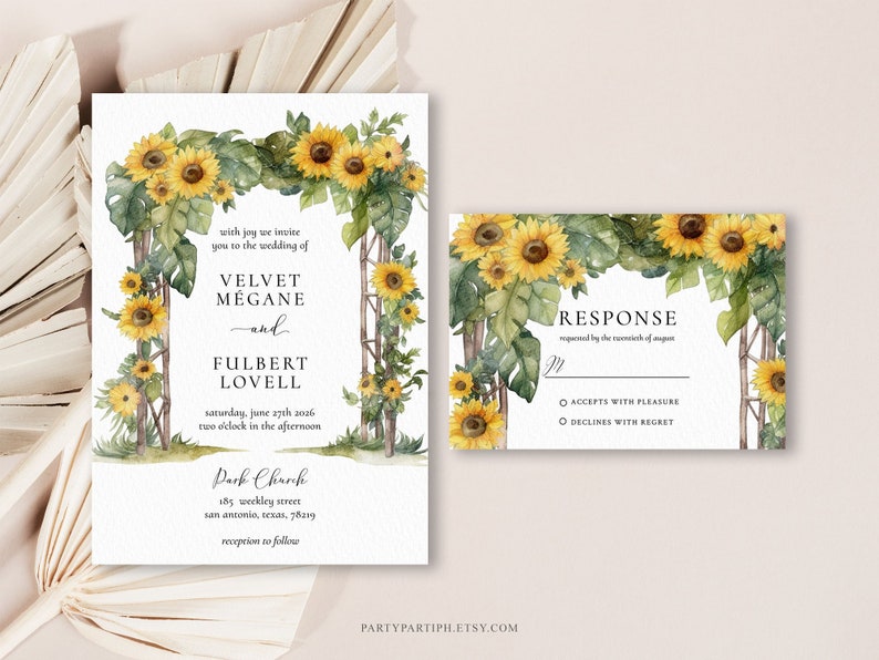 EDITABLE Sunflower Wedding Invitation Template Set Garden Wedding ...