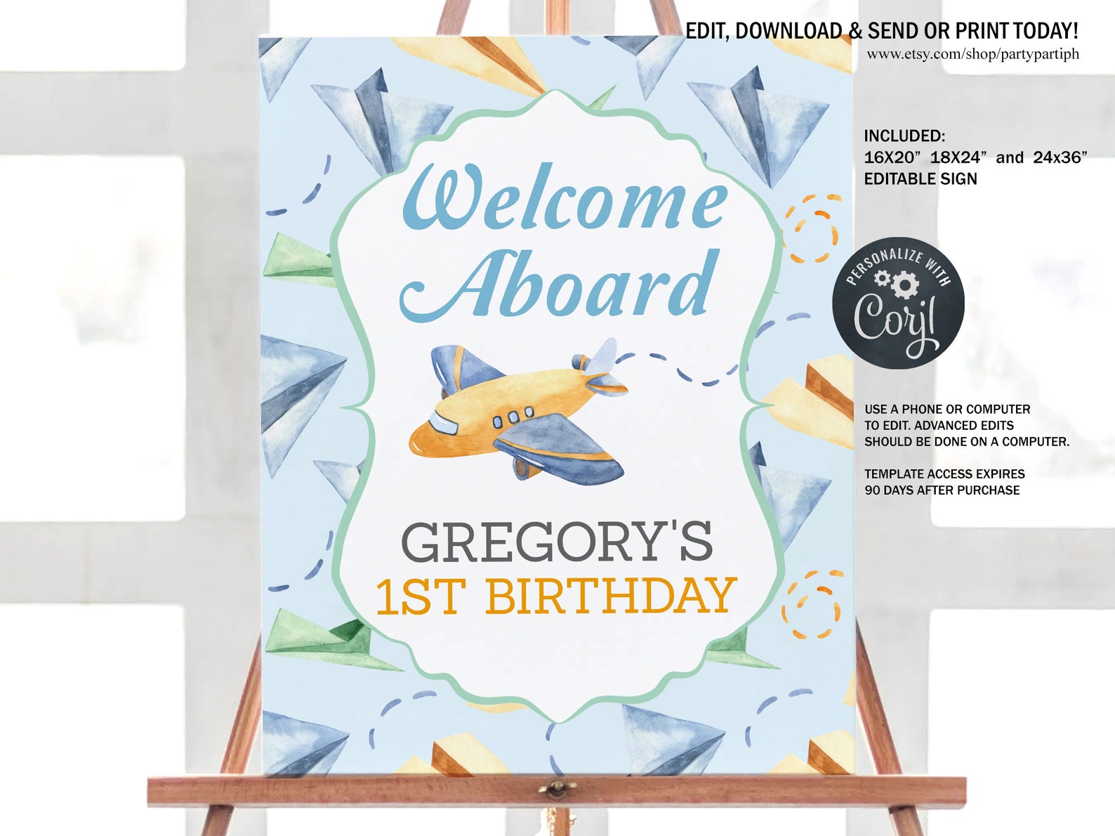 Editable Airplane Birthday Welcome Sign Poster Airplane - Etsy