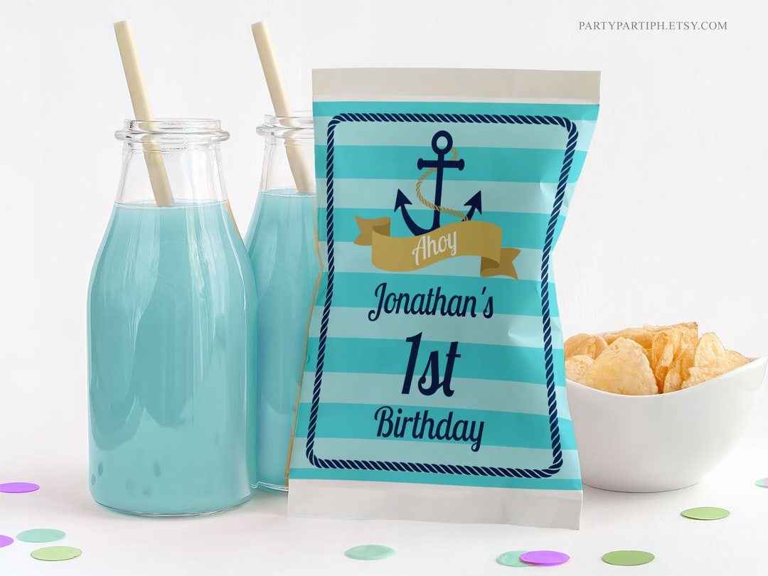Editable Nautical Chip Bag Template Instant Download First Birthday ...