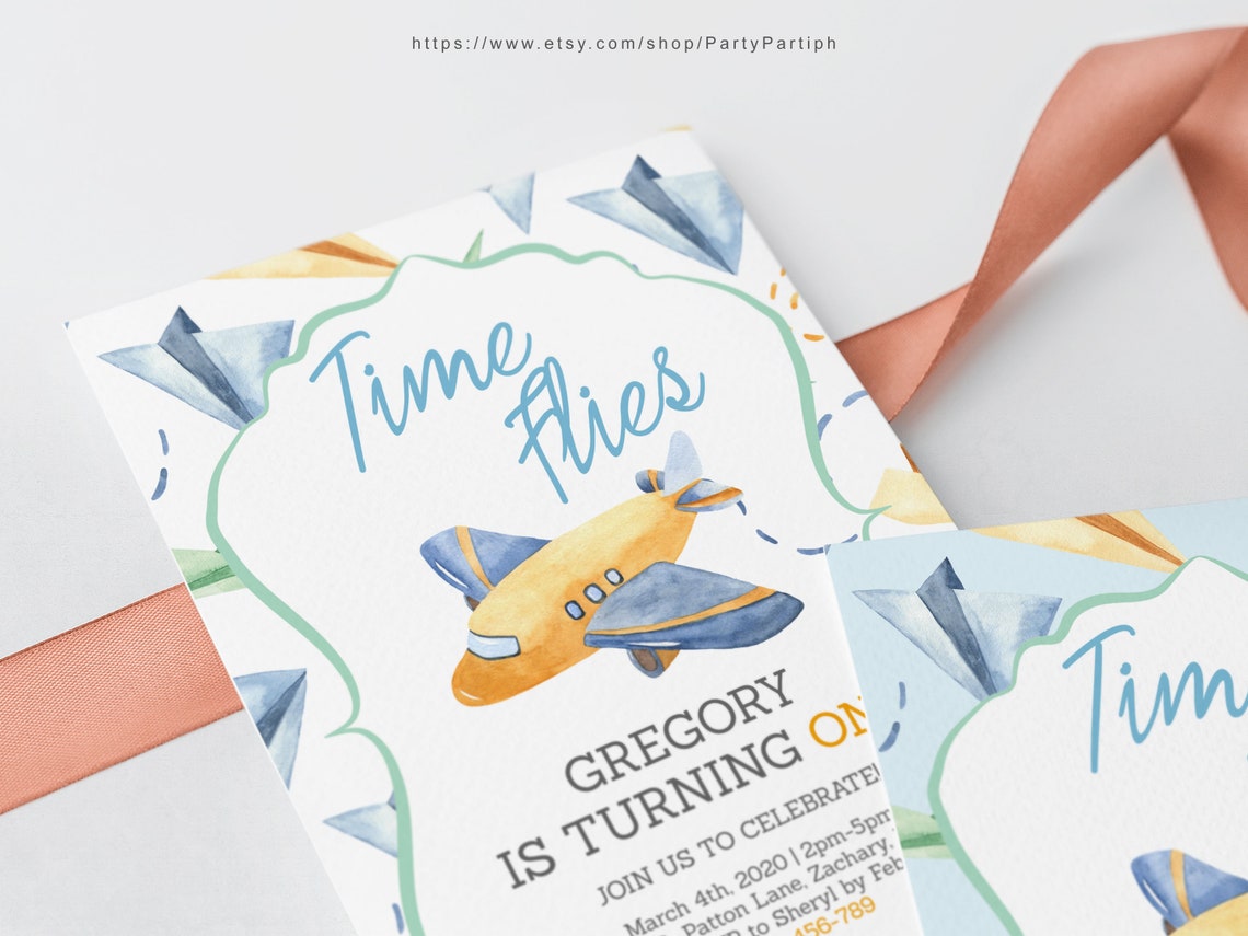 Editable Airplane Birthday Invitation Blue Aircraft Birthday - Etsy