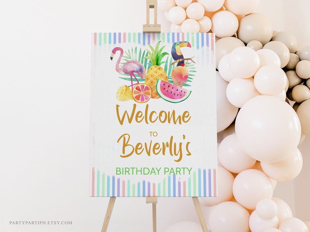 Editable Tropical Birthday Welcome Signs Template Flamingo Birthday ...