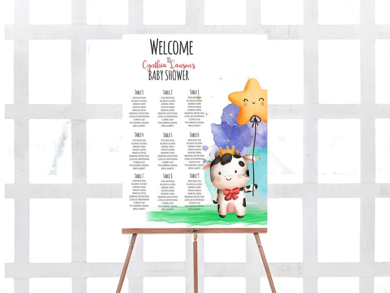EDITABLE Cow Baby Shower Seating Chart Template Farm Animals Please ...