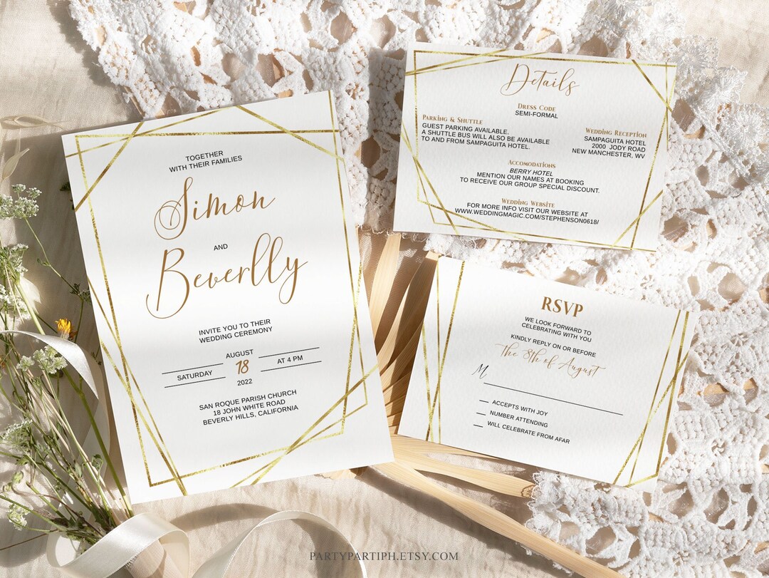 Editable Gold Wedding Invitation Set Template Instant Download Gold ...