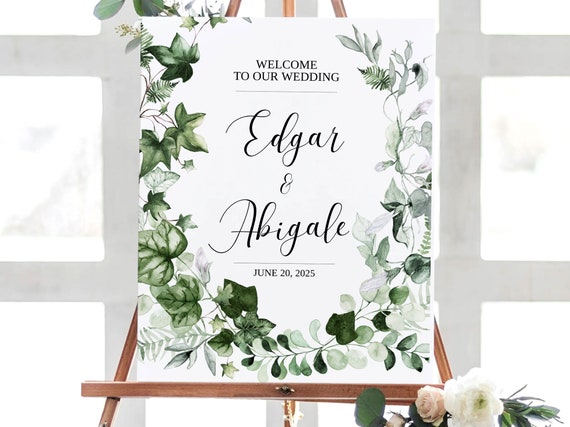 Ivy Wedding Welcome Sign Template, Greenery Wedding Welcome Sign ...