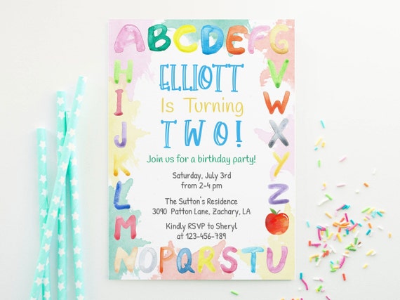Editable Alphabet Birthday Invitation, 1st Bday Boy Invitation, ABC ...