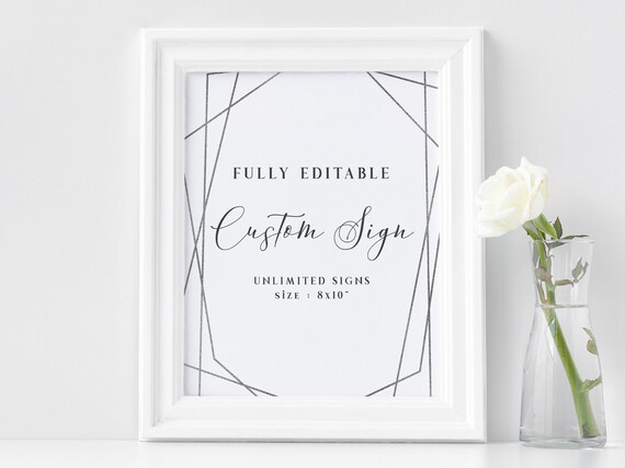Editable 8x10" 10x8" Silver Custom Sign Template, Geometric Wedding ...