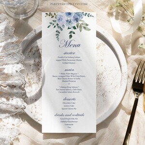 EDITABLE Blue Flowers Wedding Menu Card Template Instant Download ...