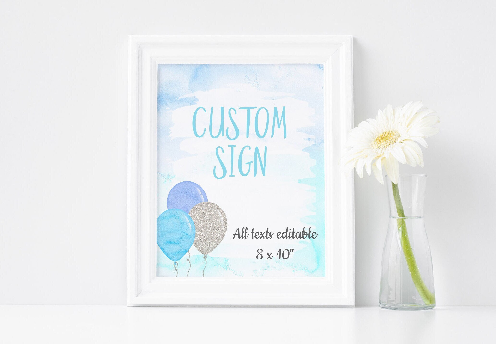 Editable Blue Balloons Custom Sign Balloons Birthday Table Sign Instant ...