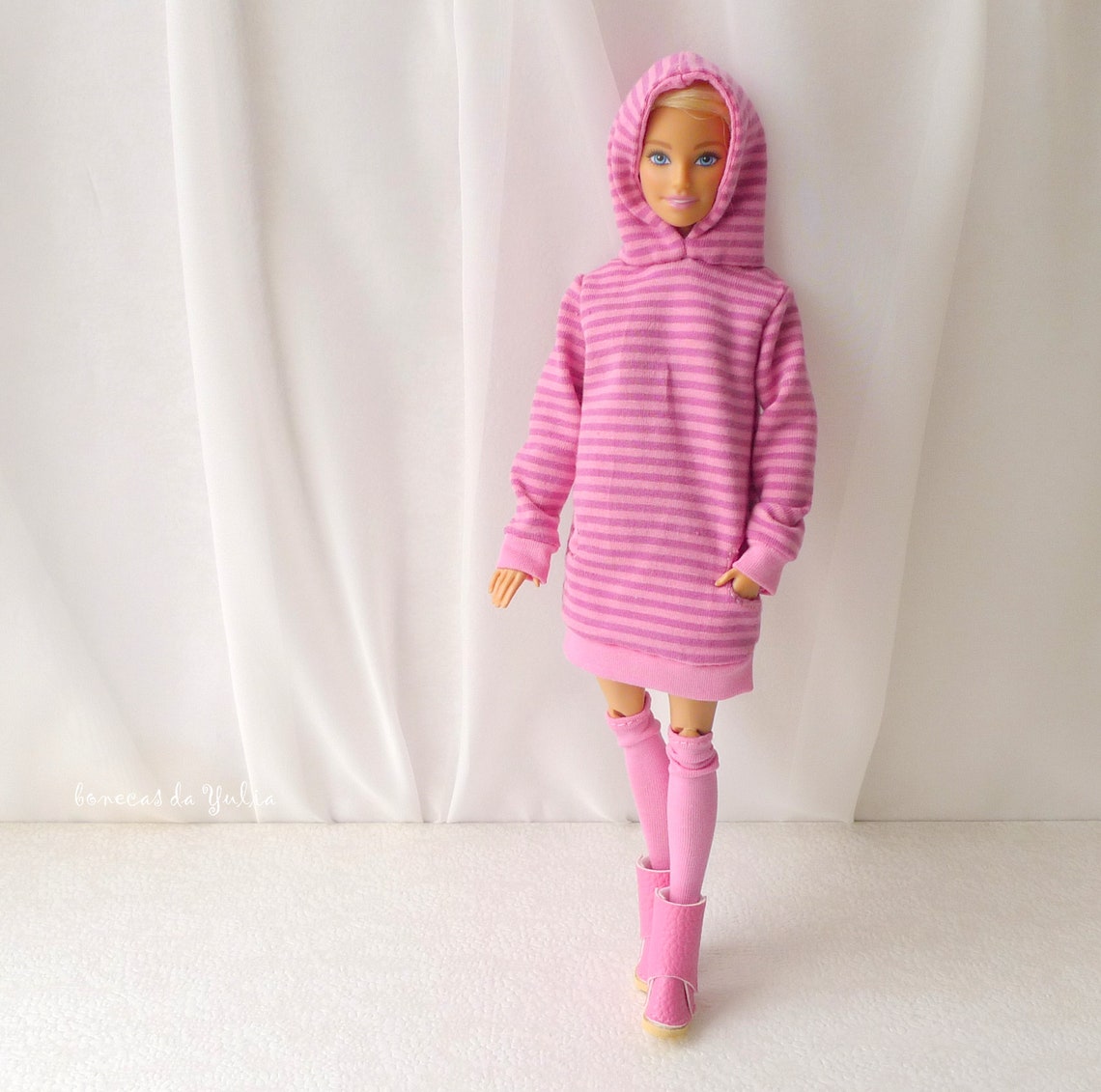 Bright pink Barbie outfit set Hoodie Striped tunic Sporty | Etsy