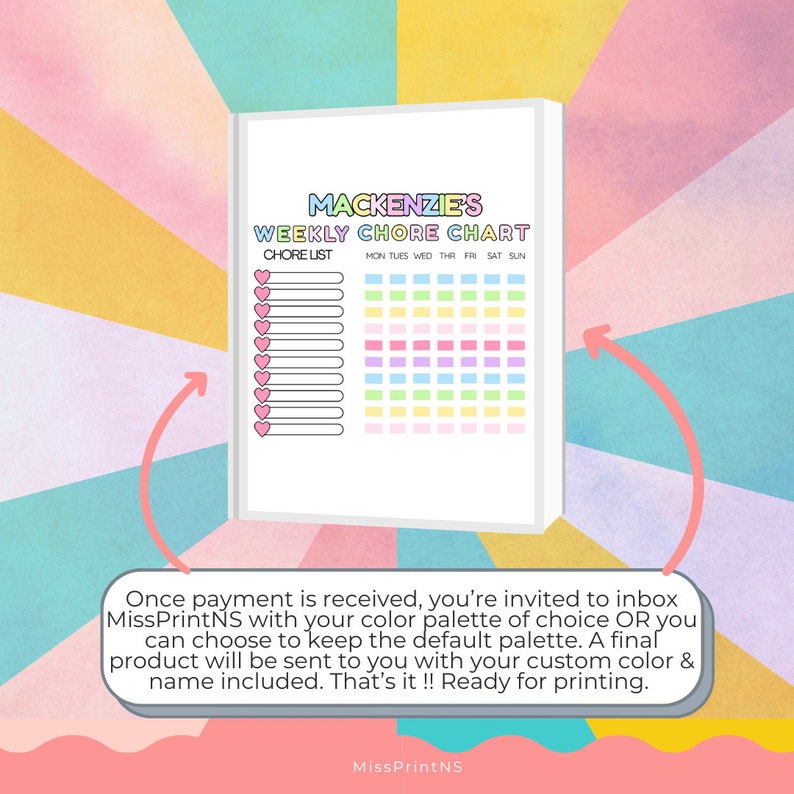 Printable Children's Chore Chart Pastel Chore Planner Customized Daily ...